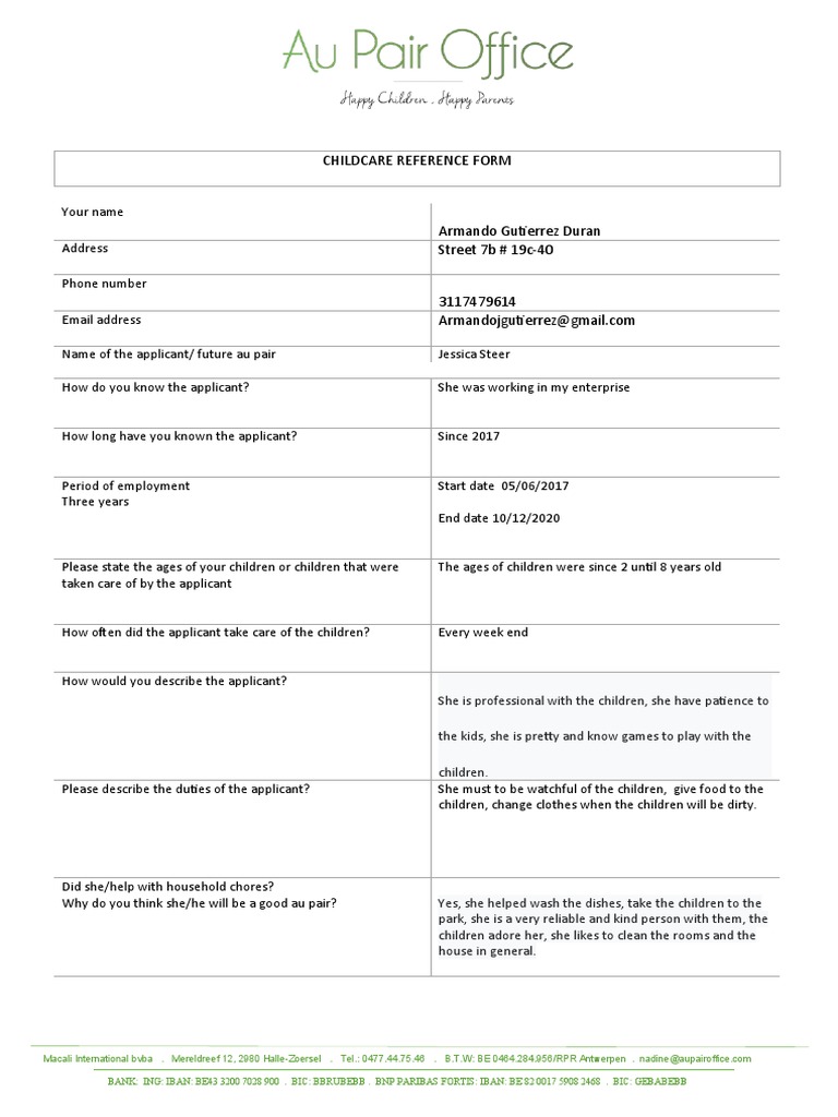 2.childcare Reference Form | PDF