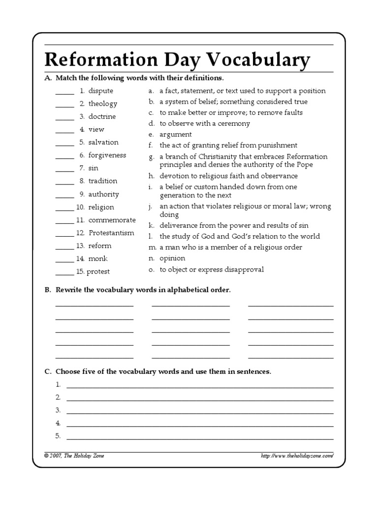 Reformation Day Vocabulary | PDF | Salvation | Protestantism