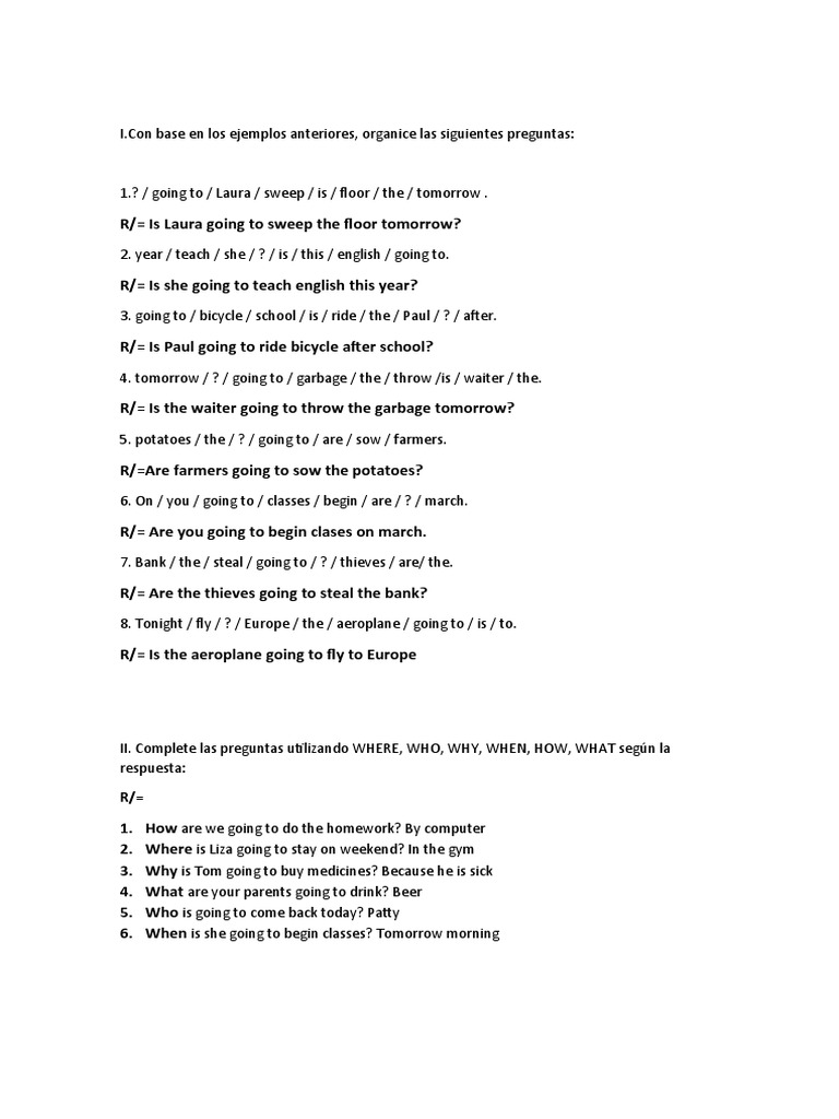 Solucion Guia Ingles Uso Del Going To | PDF