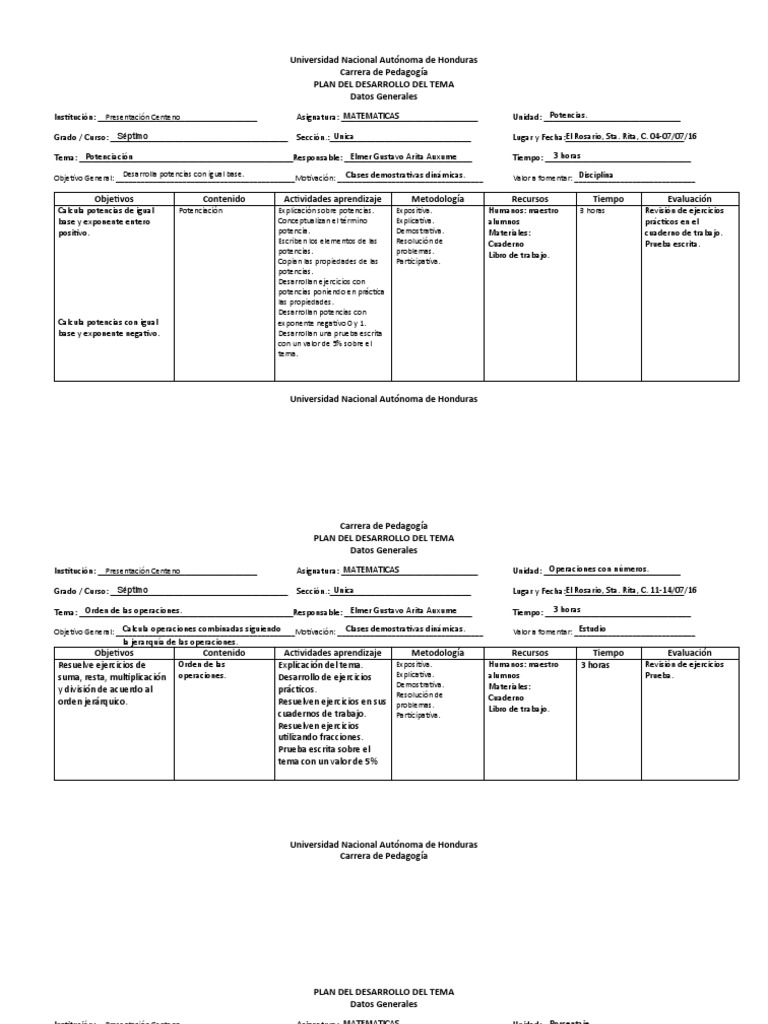 Plan de Clases de MATEMATICAS 7mo Grado | PDF | Porcentaje | Exponenciación