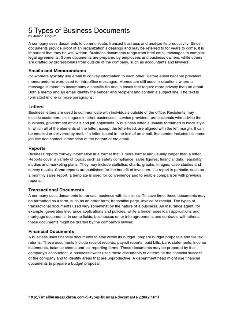 5 Types of Business Document | PDF | Memorandum | Receipt