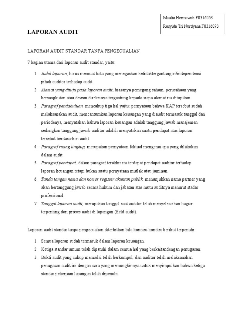 Struktur Laporan Audit Standar | PDF | Pengelolaan Keuangan & Uang