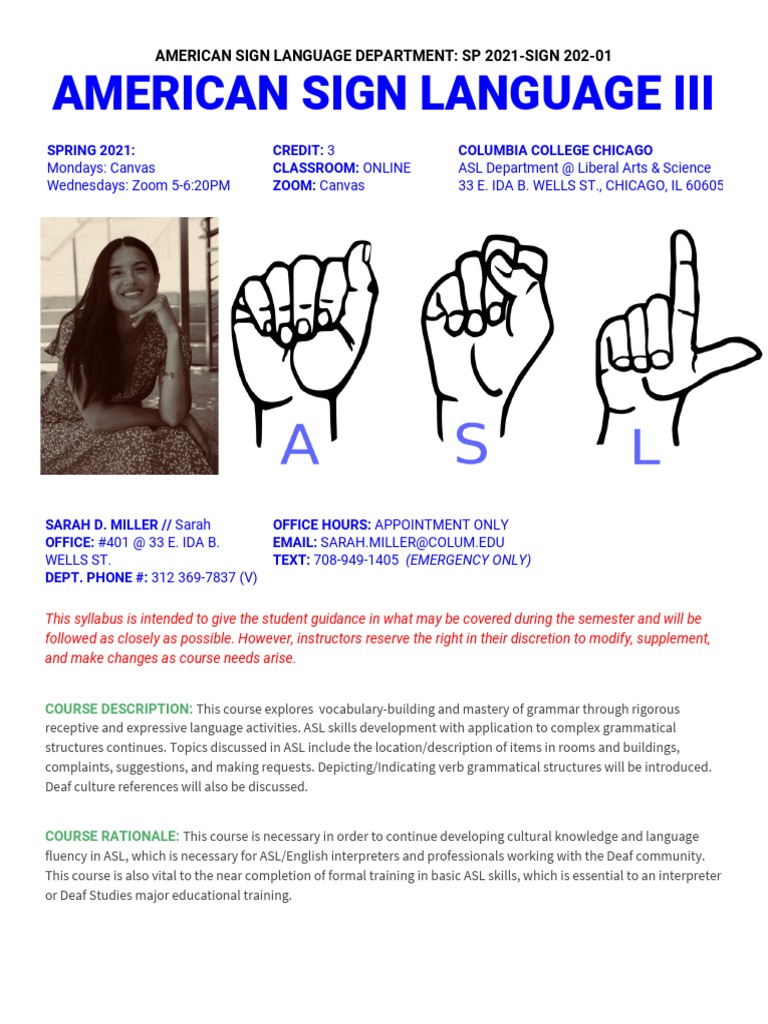 Asl III Syllabus sp2021 | PDF | American Sign Language | Academic ...