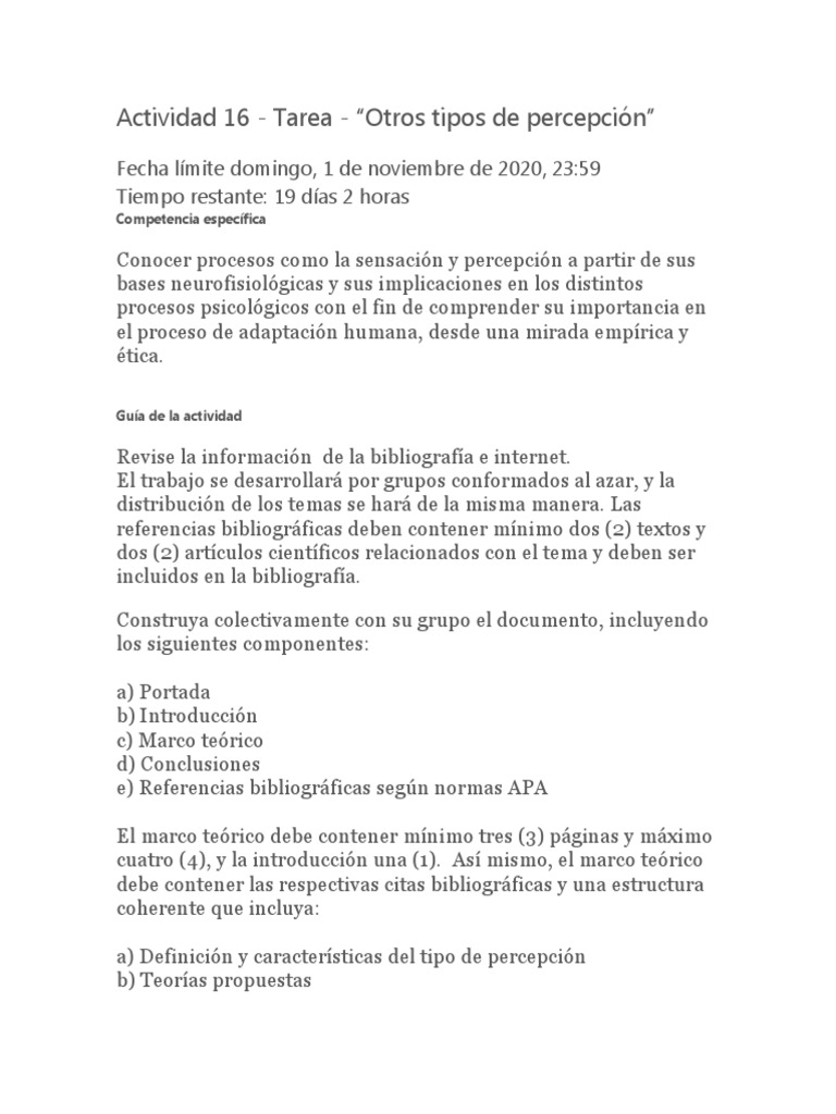 Actividad 16 SENSOPERCEPCION | PDF | Percepción | Bibliografía