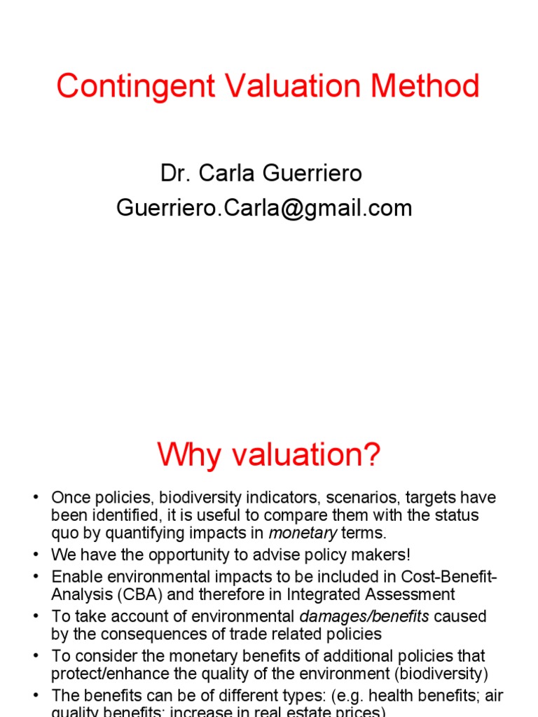 Contingent Valuation Method: Dr. Carla Guerriero | PDF | Survey ...