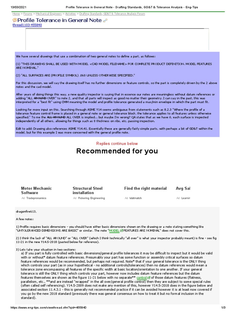Profile Tolerance in General Note | PDF