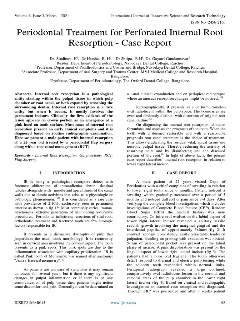 Periodontal Treatment For Perforated Internal Root Resorption - Case ...