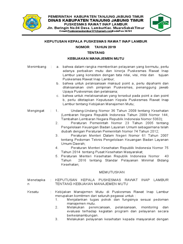 3.1.1.1 SK Kebijakan Wakil Manajemen Mutu Dan Uraian Tugas Wamen | PDF