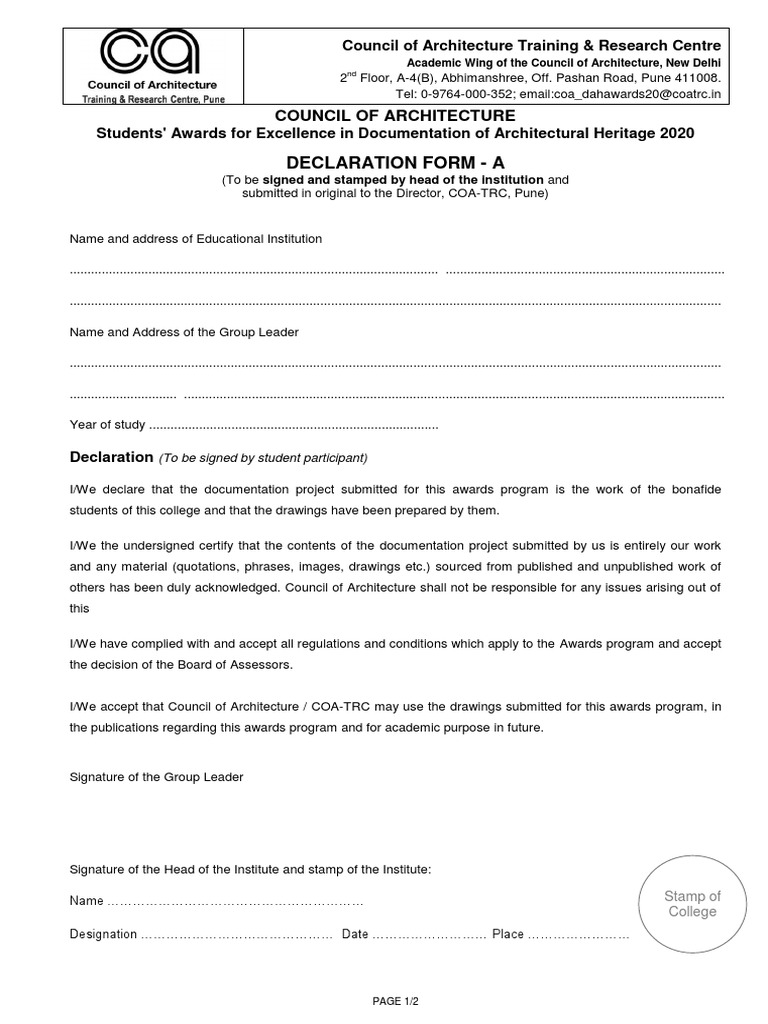 DAH Awards 2020 Declaration Forms | PDF | Intellectual Works | Business