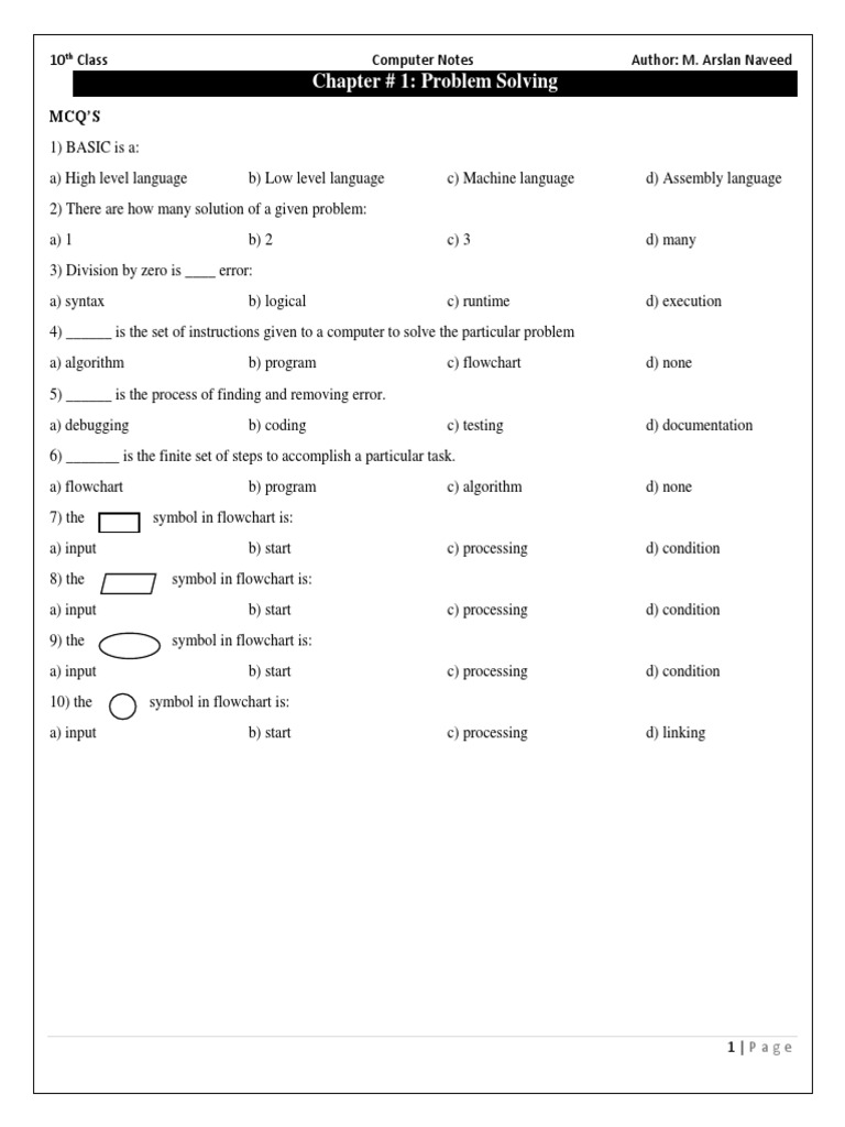 Chapter # 1: Problem Solving: MCQ'S | PDF | Subroutine | Computer Program