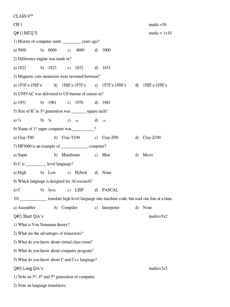 Class 9th Computer Pdf Random Access Memory Computer Data Storage 