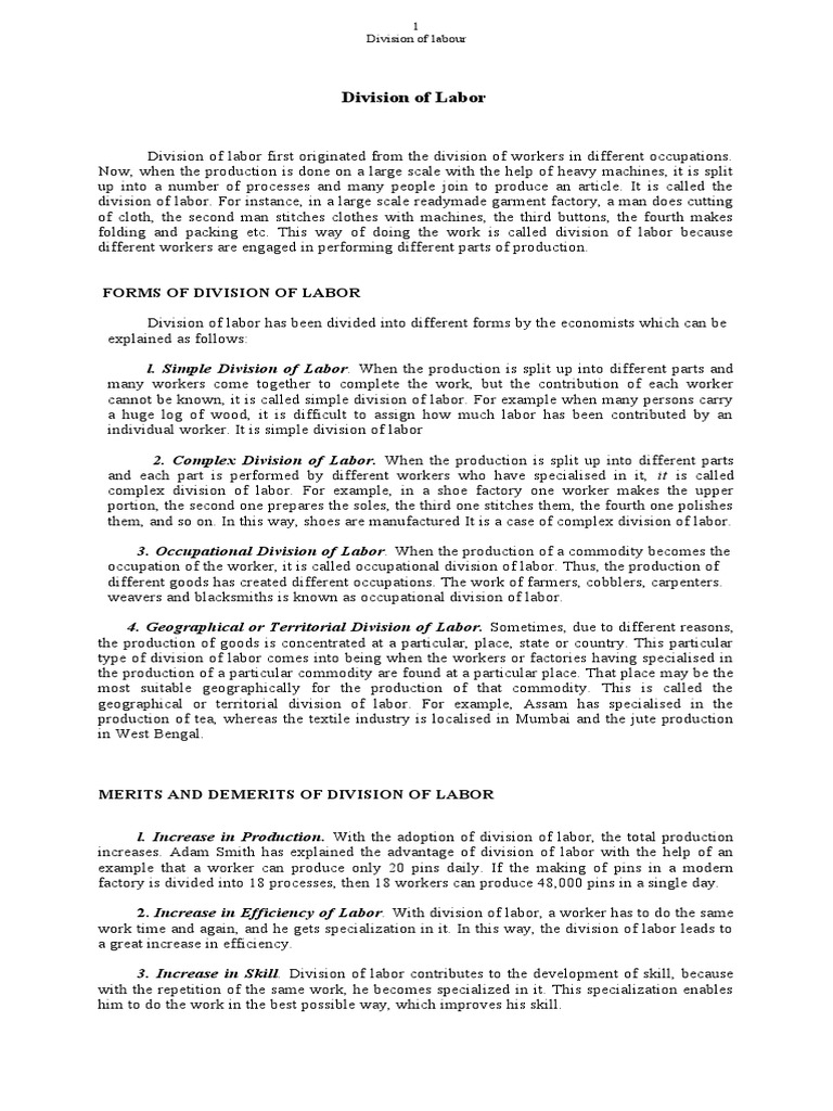 Division of Labour | PDF | Division Of Labour | Labour Economics