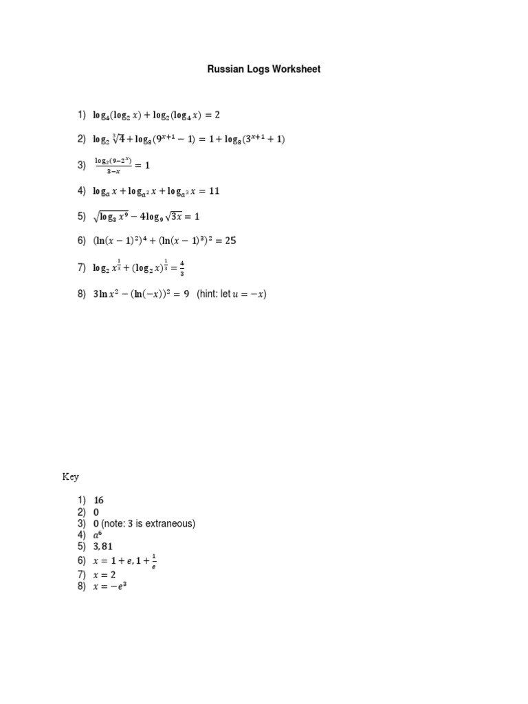 Russian Logs Worksheet Light
