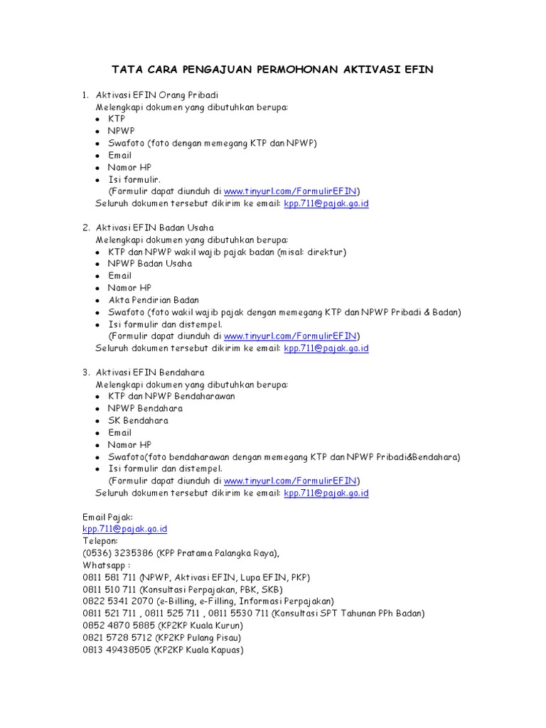 Tata Cara Pengajuan Permohonan Aktivasi EFIN | PDF
