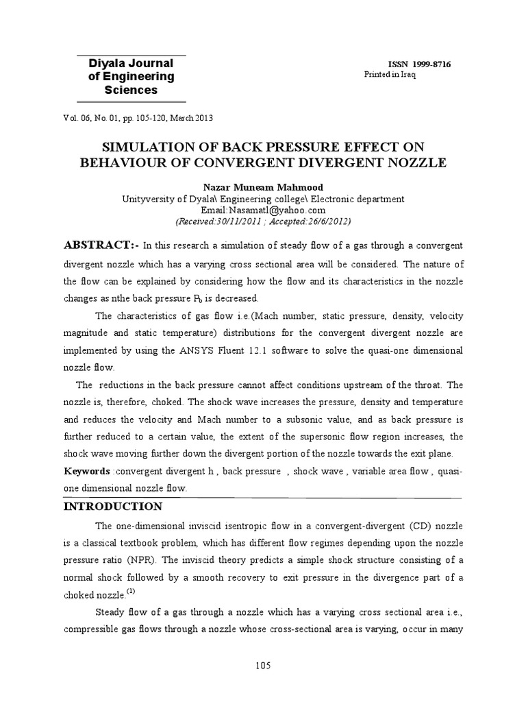 Simulation of Back Pressure Effect On Behaviour of Convergent Divergent ...