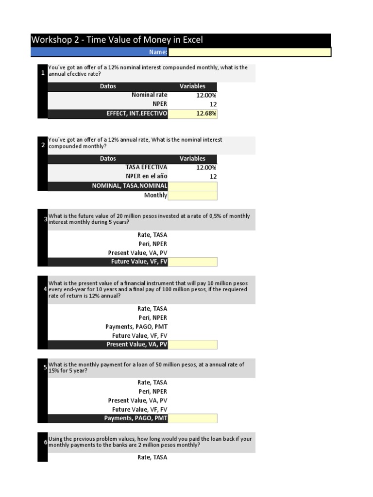 Workshop 2 - TVM-time Value of Money in Excel | PDF | Present Value ...
