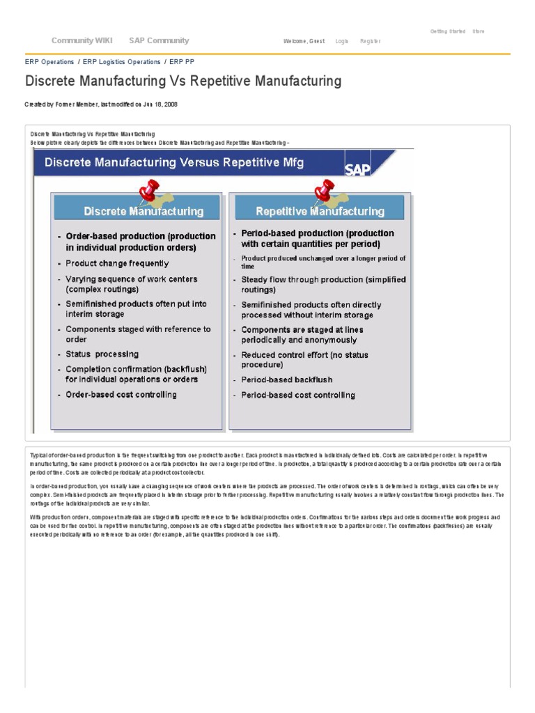 Discrete Manufacturing Vs Repetitive Manufacturing - ERP Operations | PDF | Computing | Business
