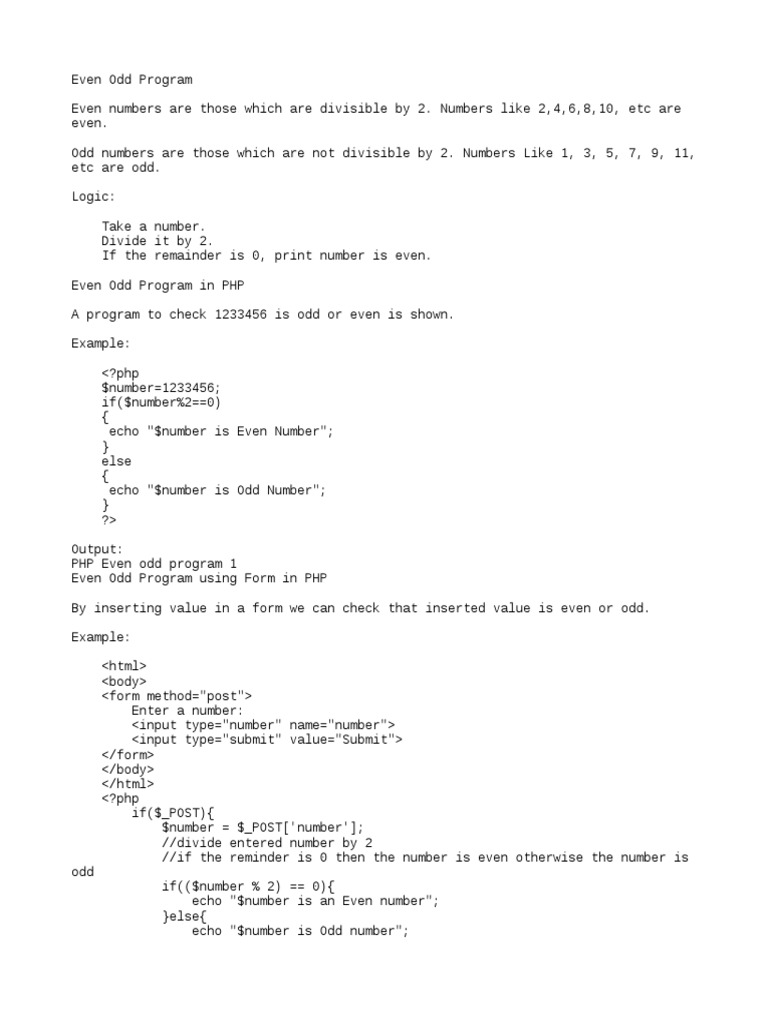 Check if Number is Even or Odd PHP Program | PDF | Php | Selenium ...