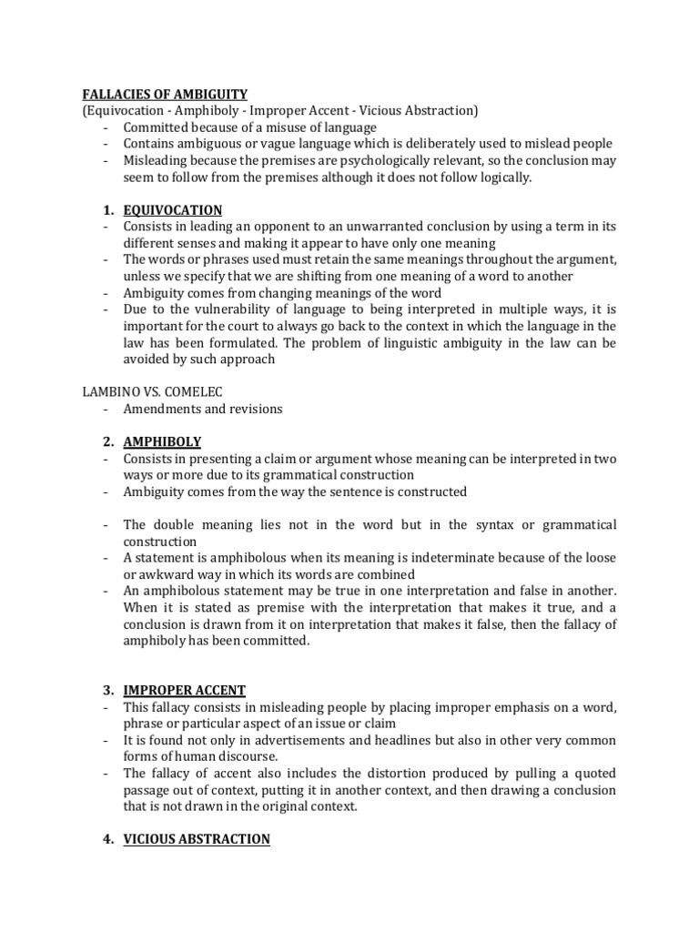 Fallacies of Ambiguity | PDF | Fallacy | Argument