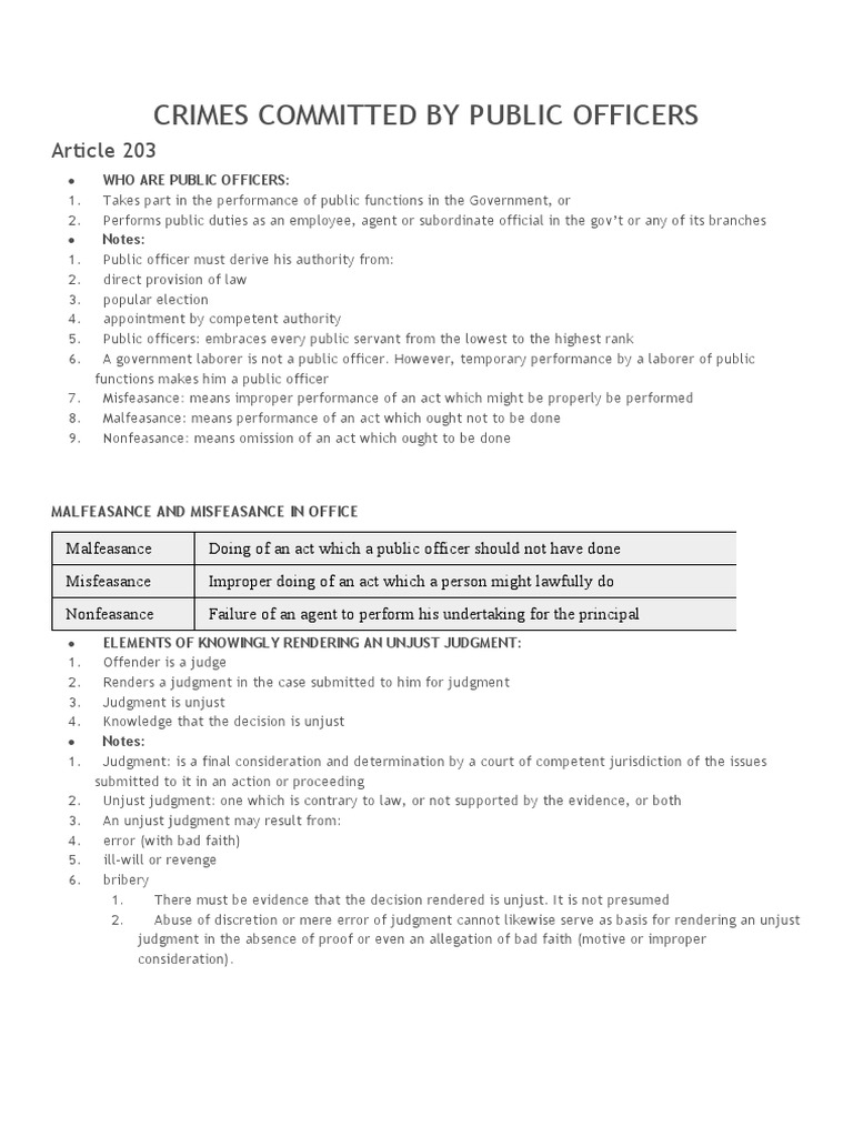 Crimes Committed by Public Officers: Article 203 | PDF | Bribery ...