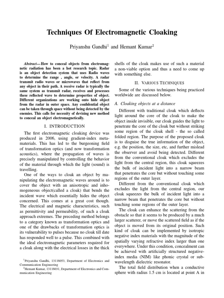 Techniques Of Electromagnetic Cloaking | PDF | Metamaterial | Optics