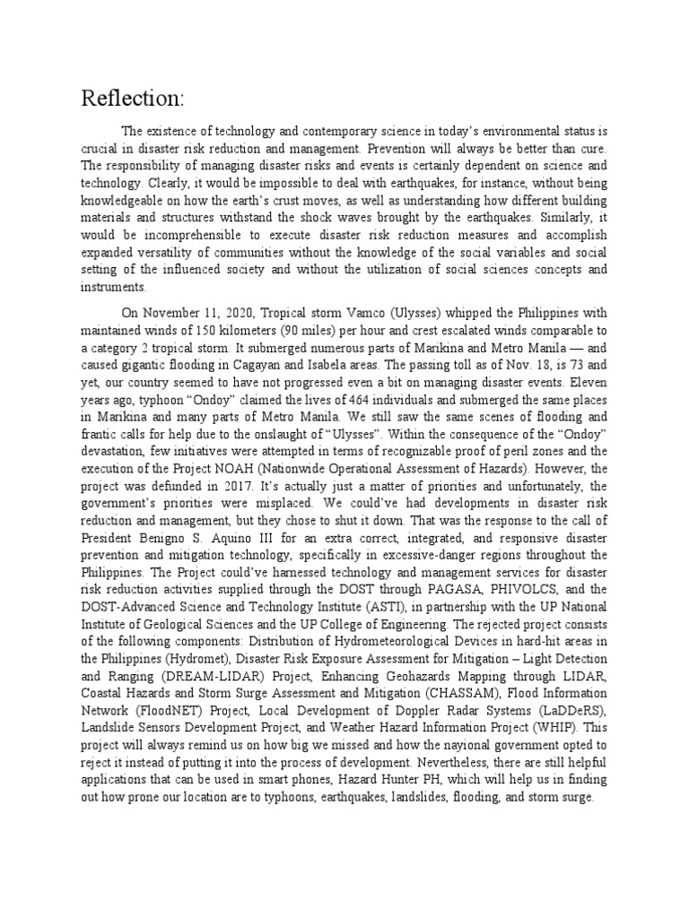 Typhoon Ulysses - Reflection | PDF | Disaster Risk Reduction | Risk