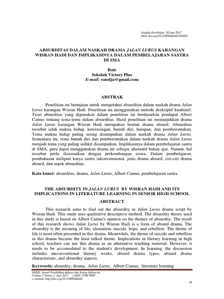 Komponen Absurd Dalam Drama Jalan Lurus | PDF