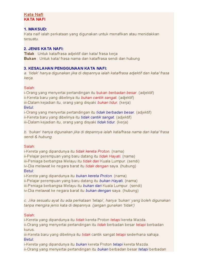 Panduan Penggunaan Kata Nafi | PDF