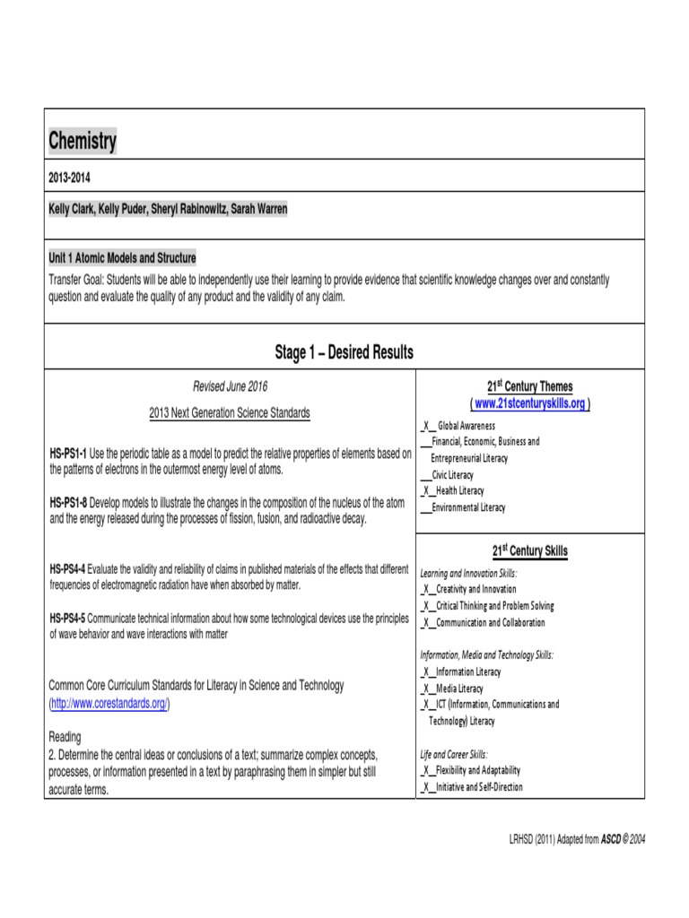 Chemistry: Stage 1 - Desired Results | PDF | Atoms | Nuclear Physics
