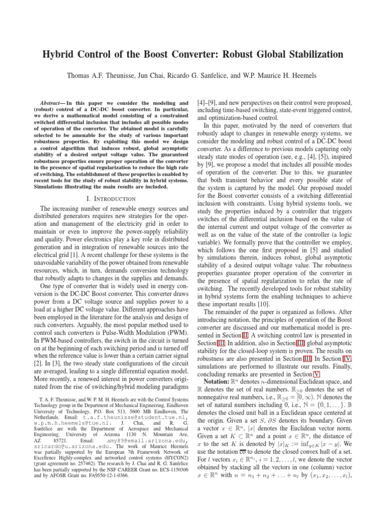 Hybrid Control of The Boost Converter - Robust Global Stabilization - T ...