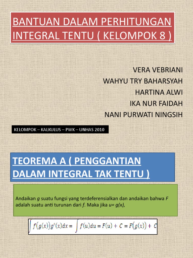 Bantuan Dalam Perhitungan Integral Tentu (Kelompok 8 | PDF