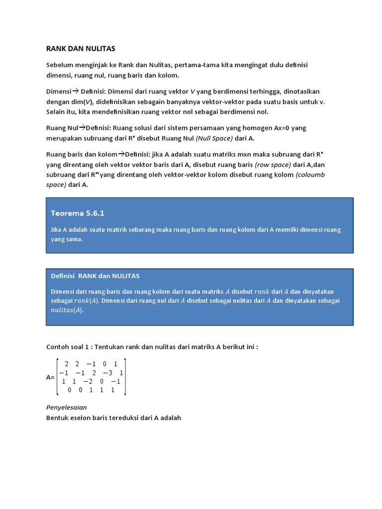 Rank Dan Nulitas Teorema 5 6 1 Definisi | PDF | Metode & Bahan Ajar