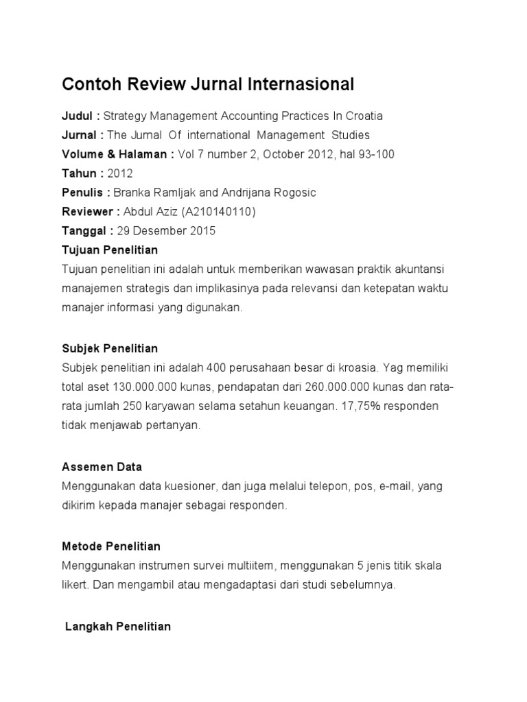 Contoh Review Jurnal Internasional | PDF