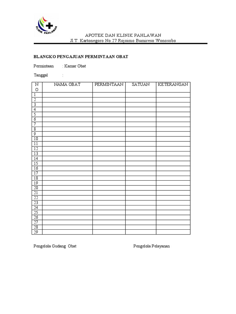 Form Permintaan Obat Klinik Pdf