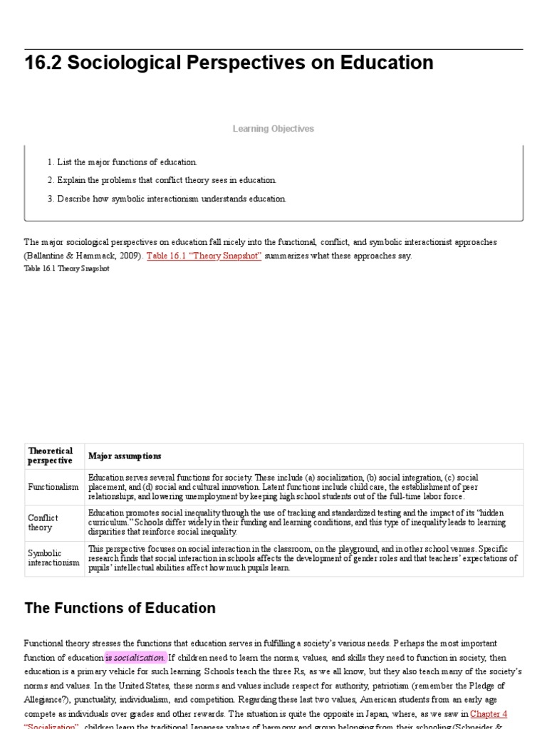 16.2 Sociological Perspectives On Education - Sociology | PDF ...