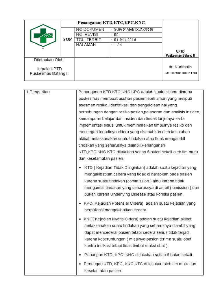 SOP Penanganan KTD, KTC, KPC, KNC | PDF