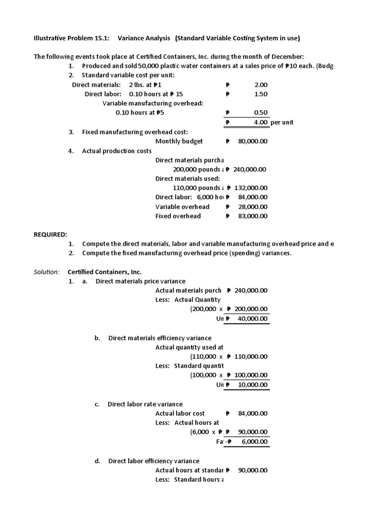 MAS - CH 15 Exercises On STD Costs - Variance Analysis - Balatbat | PDF | Inventory | Cost Of ...