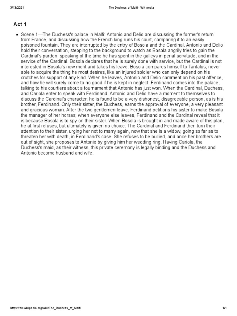 The Duchess of Malfi - Act 1 | PDF | History | Classics