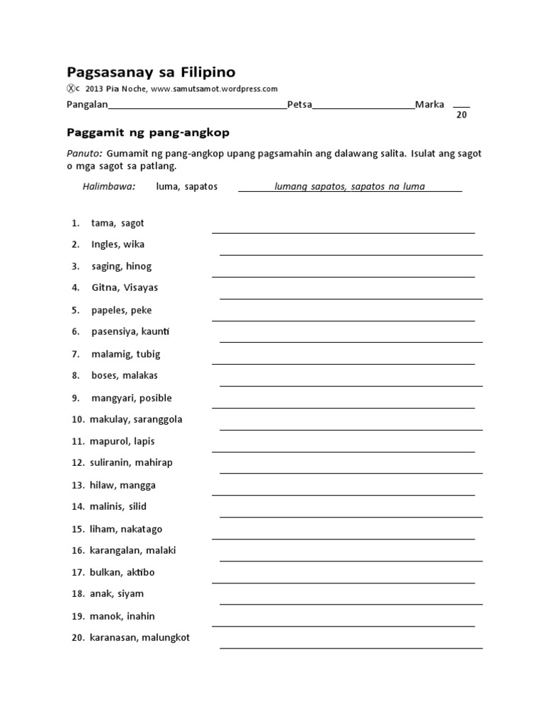 Paggamit NG Pang Angkop 2 1 | PDF Paggamit NG Pang Angkop 2 1 | PDF