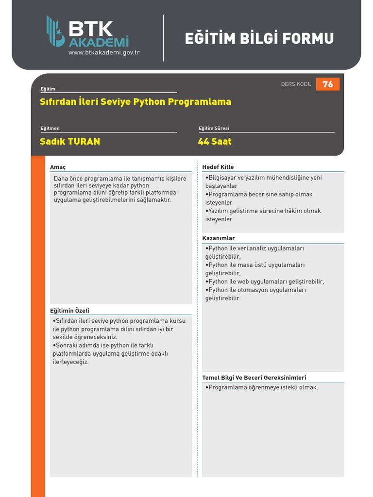 S - F - Rdan Ileri Seviye Python Programlama Egitim Bilgi Formu | PDF