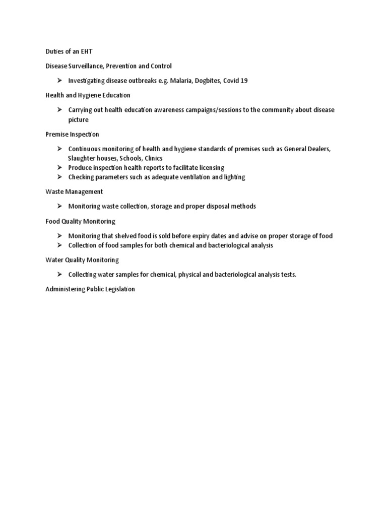 Duties of An EHT | PDF