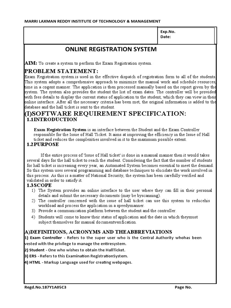 Online Registration System: Problem Statement | PDF | Use Case | Java (Programming Language)