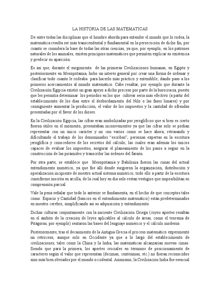 La Historia de Las Matematicas | PDF | Jeroglíficos egipcios | Antiguo ...