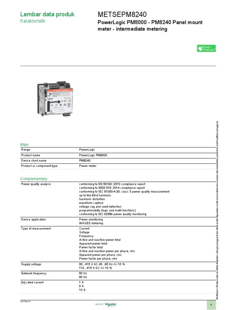 PowerLogic PM8000 Series - METSEPM8240 | PDF | Ac Power | Alternating ...