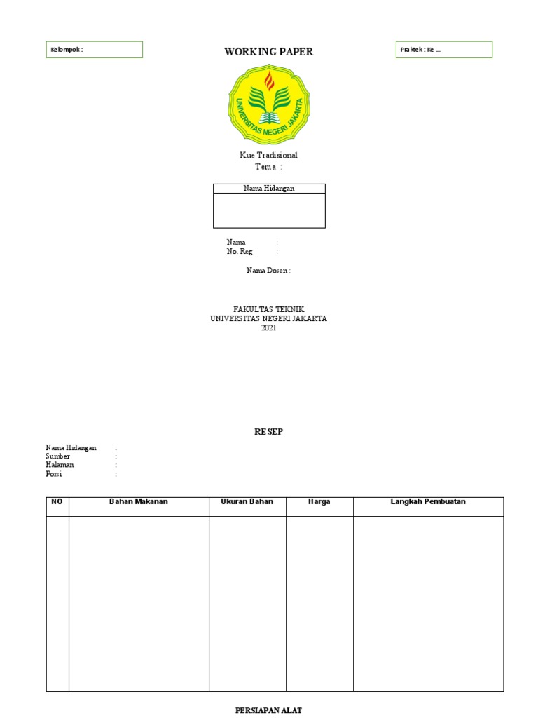 Contoh Format Working Paper Kue Tradisional | PDF