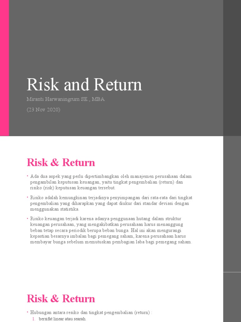 Kul 13 - Risk Return | PDF | Pengelolaan Keuangan & Uang