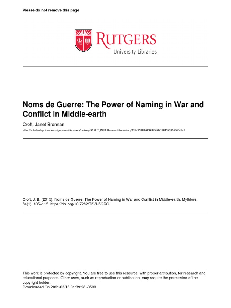 Noms de Guerre | PDF | Middle Earth Books | Middle Earth