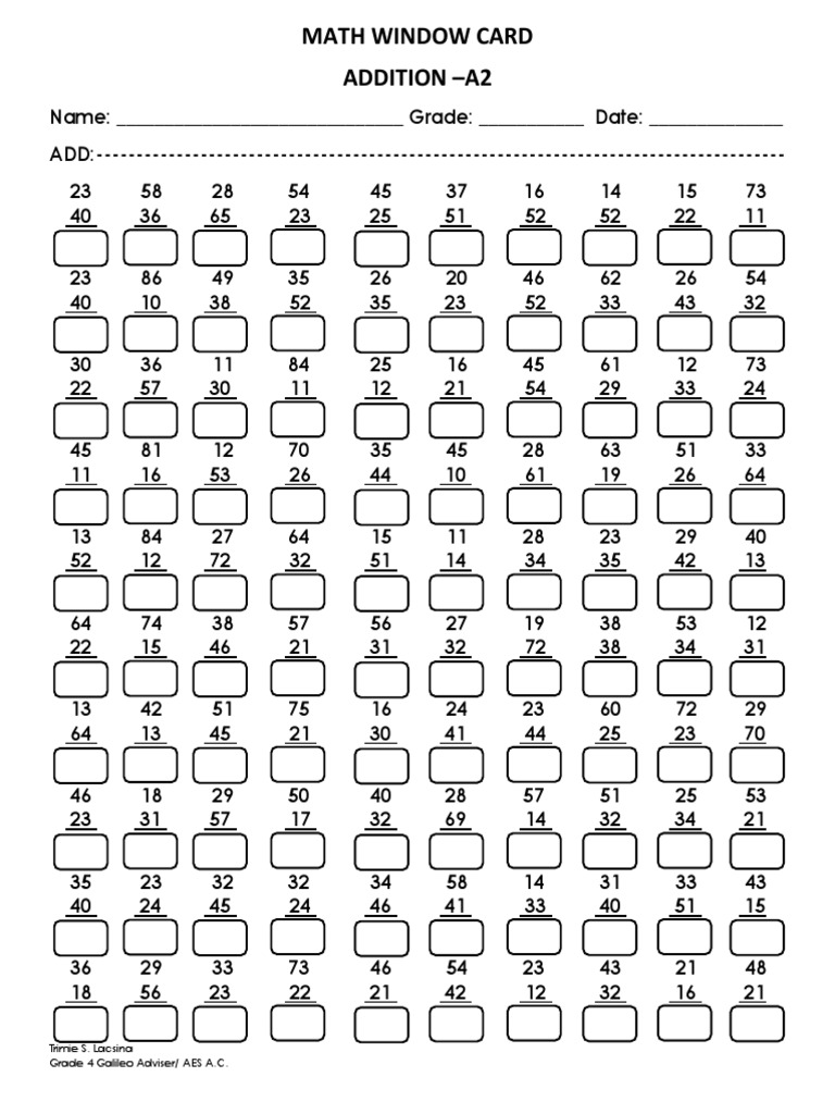 Grade 1 Math Window Cards | PDF