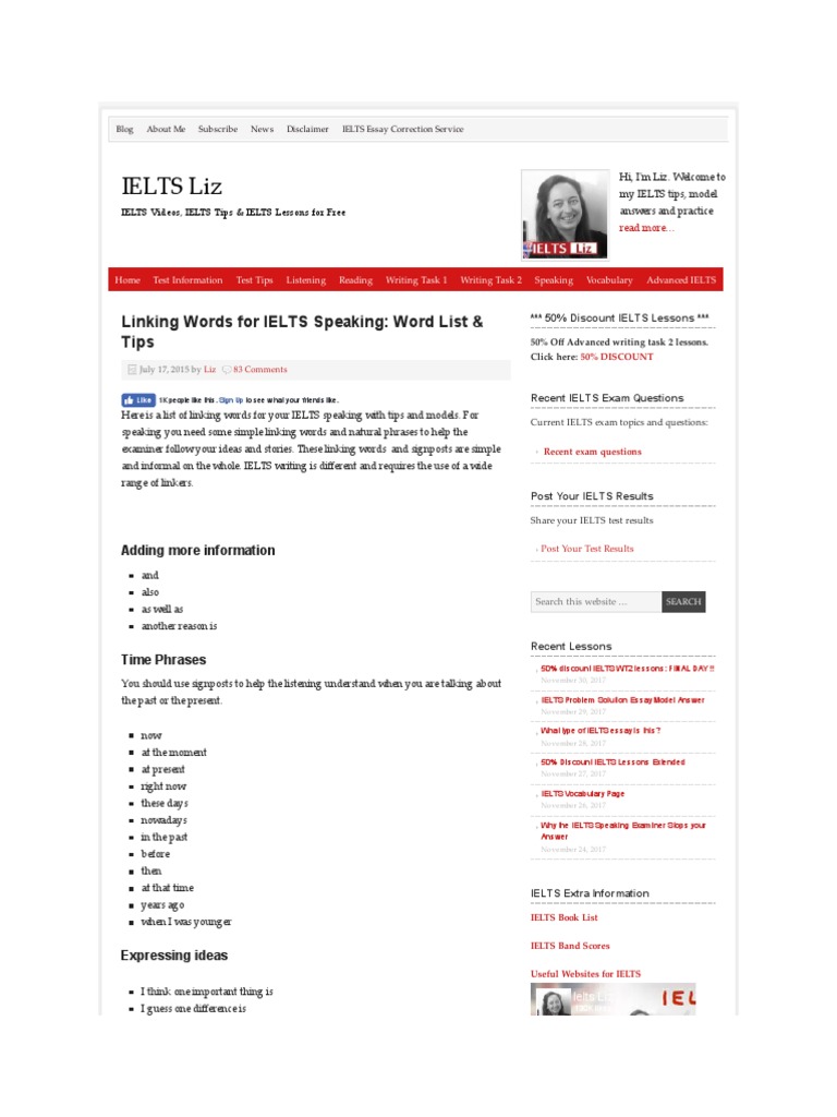 Linking Words For IELTS Speaking - Word List & Tips | PDF ...