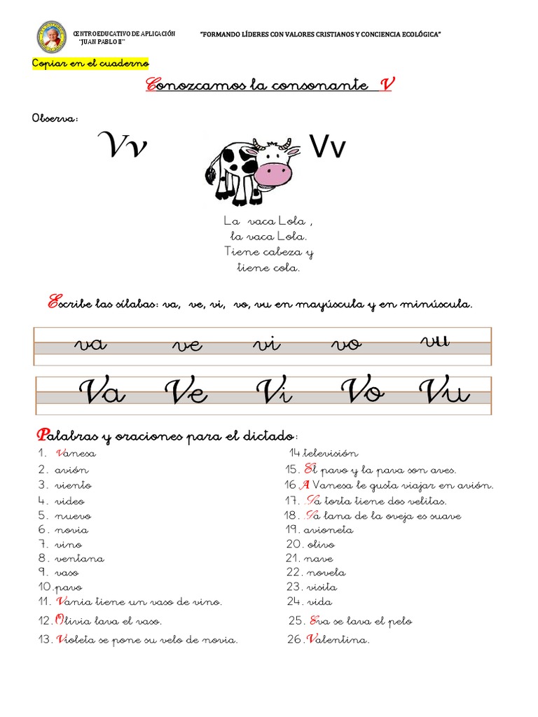 Oraciones educativas con la letra V | PDF